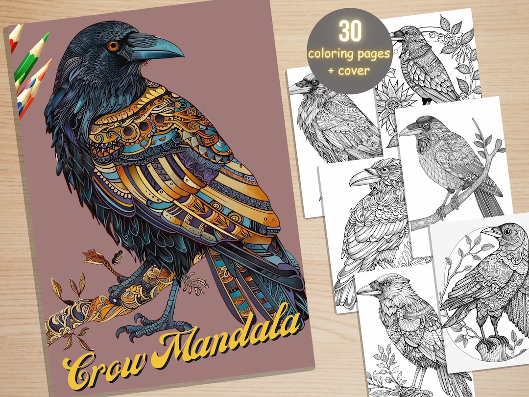 30 Crow Mandala Coloring Book, Printable Stress Relief Patterns ...