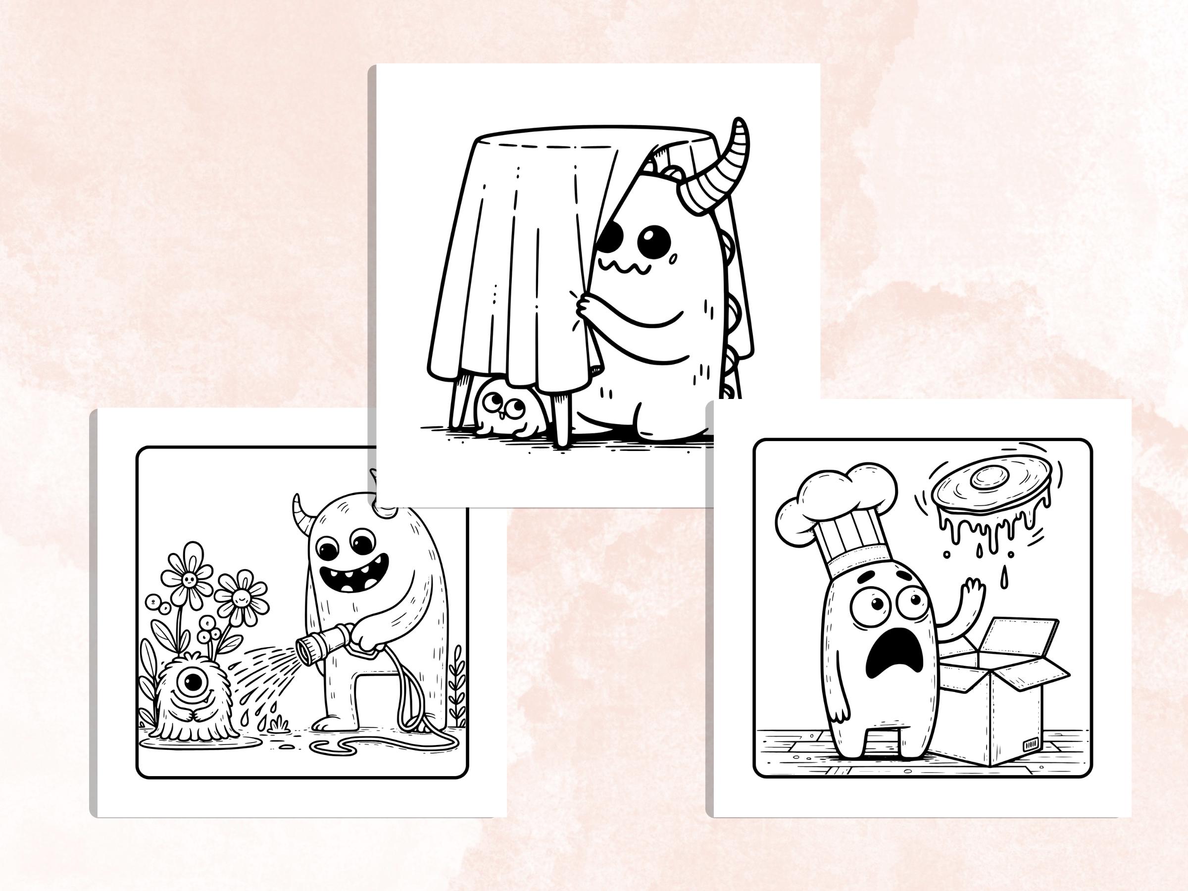 Cute Monster's Life Coloring Book, 40 Printable Coloring Pages, Free ...