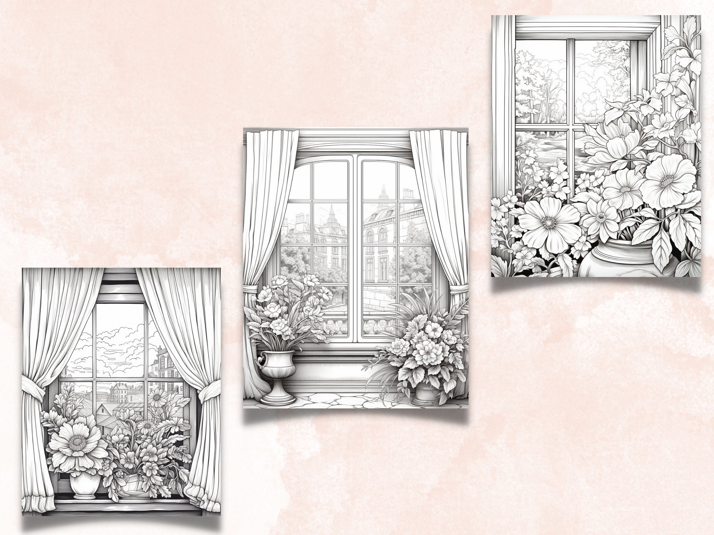 45 Floral Window Coloring Book, Printable Enchanted Fantasy Open ...