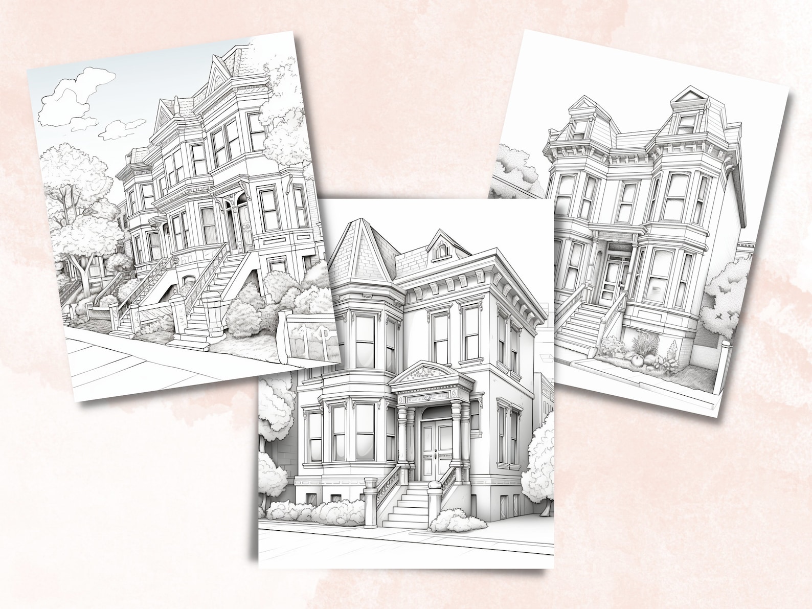 50 Cute Townhouse House Coloring Book, Printable Fantasy City House ...