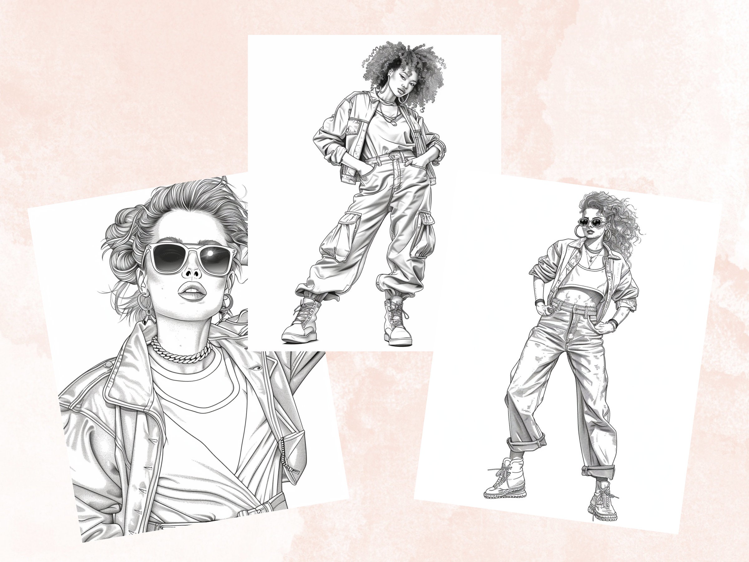 80's Fashion Style Coloring Book, Printable PDF, Vintage Fashion Women ...