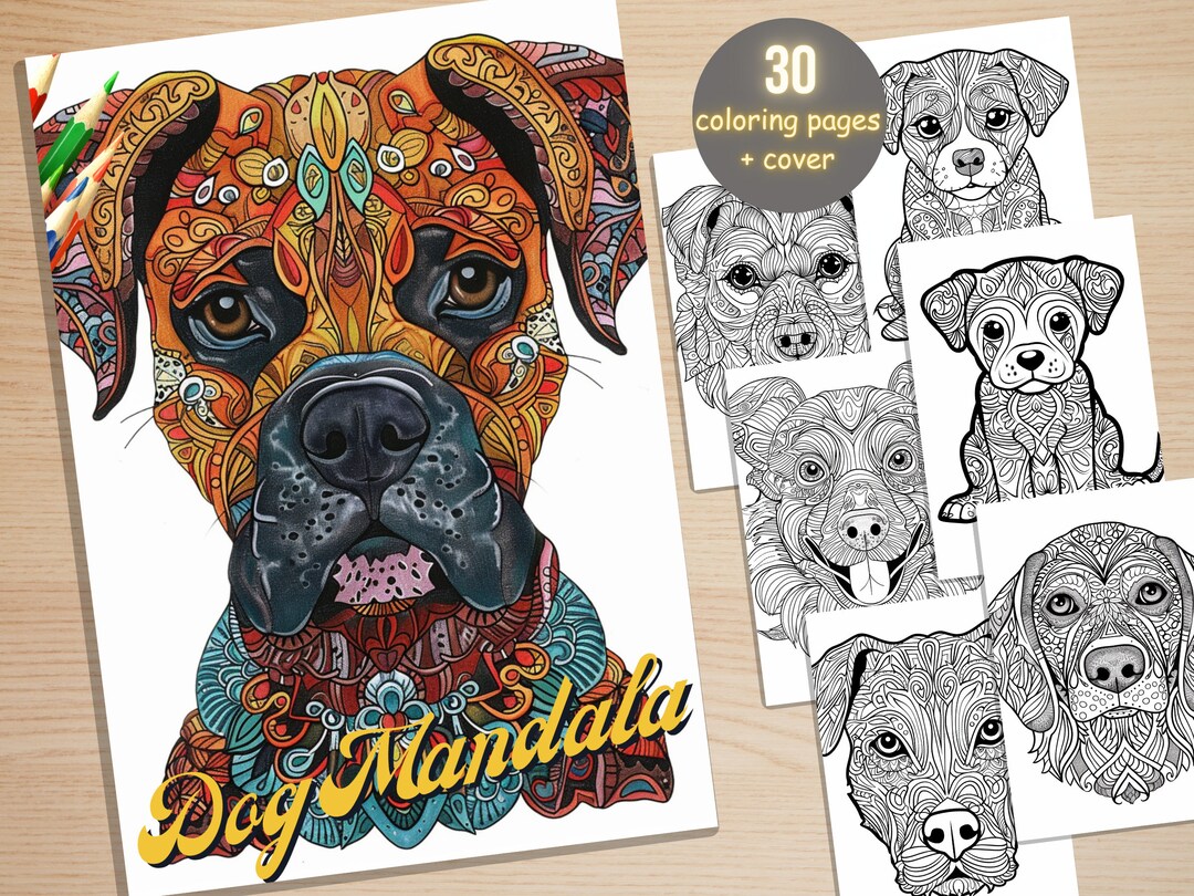 30 Dog Mandala Coloring Book, Printable Stress Relief Patterns Coloring ...