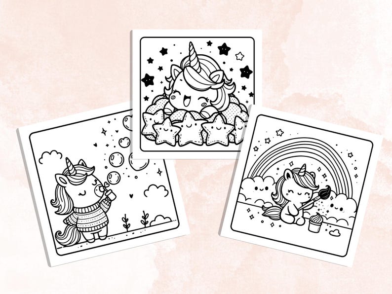 Bold and Easy Coloring Book, Cute Cozy Unicorn's Life Coloring Pages ...