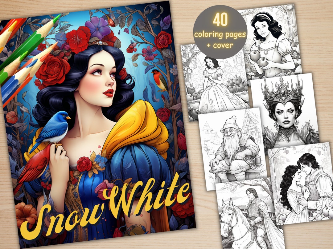 40 Snow White & Seven Dwarfs Coloring Book, Printable Fairytale ...