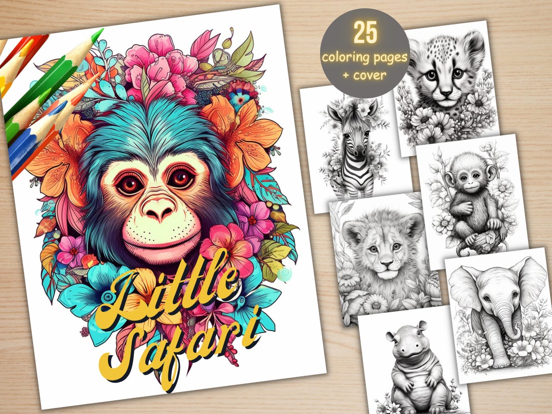 25 Baby Safari Animals Coloring Book, Printable African Animal Coloring ...