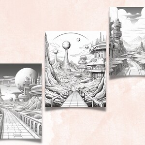 28 Futuristic City Scenes Coloring Book, Printable PDF, Fantasy ...