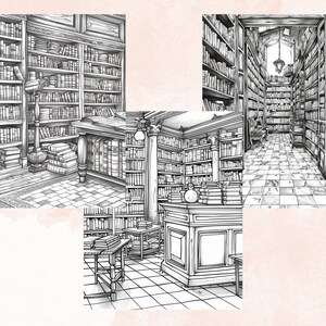 50 Book Shop Coloring Book, Printable Floral Book Storefront Coloring ...