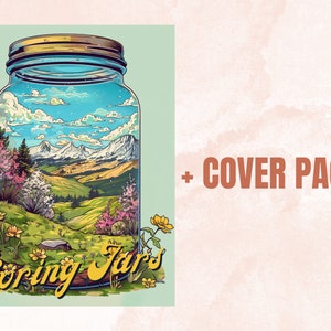 40 Spring Jars Coloring Book, Printable Floral Scenes Coloring Pages, Grayscale Spring Flowers ...