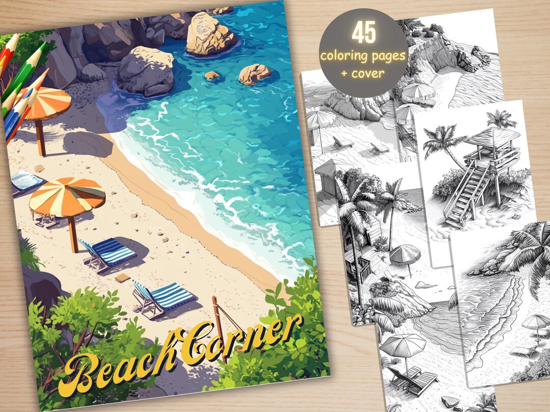 45 Beach Corner Coloring Book, Printable Cute Summer Holiday Coloring ...