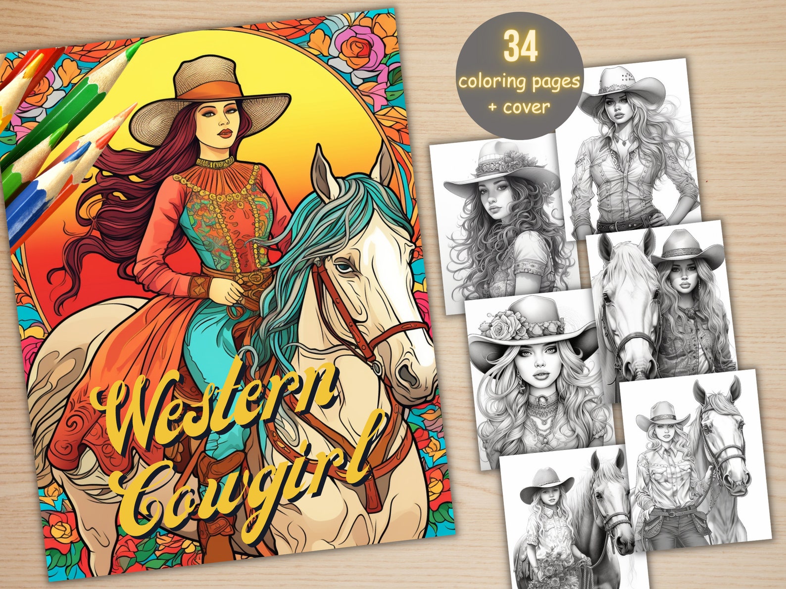 34 Western Cowgirls Coloring Book, Printable Wild West Cowgirl Coloring ...
