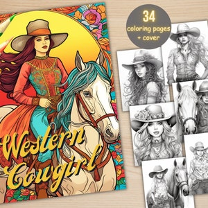 34 Western Cowgirls Coloring Book, Printable Wild West Cowgirl Coloring ...
