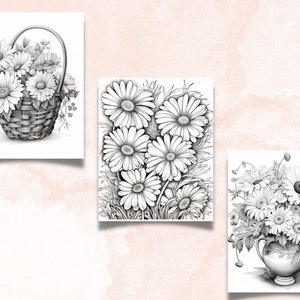 55 Daisy Flowers Coloring Book, Printable PDF, Botanical Floral Plant ...