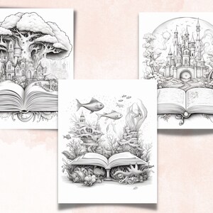 22 Open Magic Books Coloring Book, Printable PDF, Fairytale Open Book ...