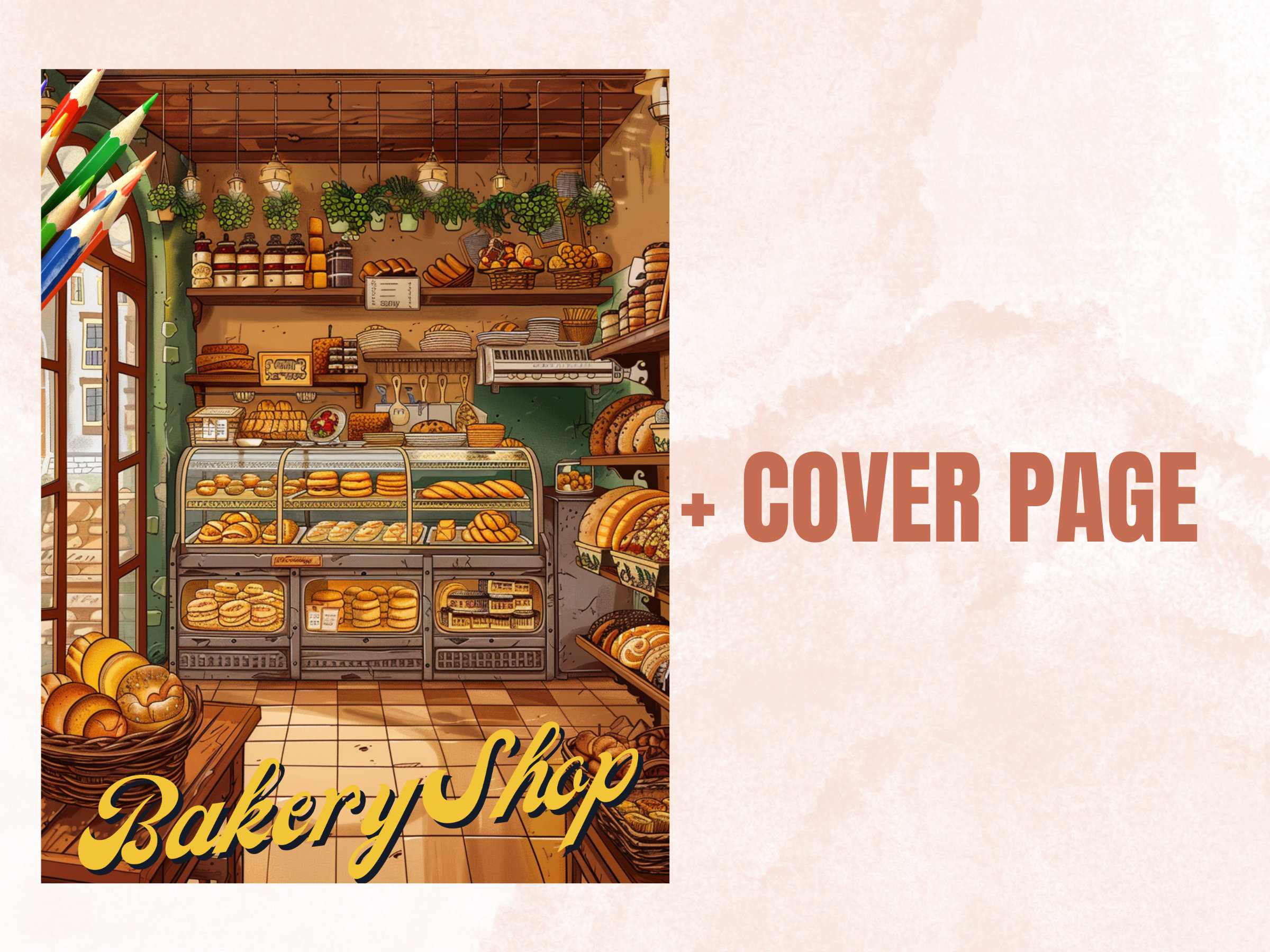 50 Bakery Shop Scenes Coloring Book, Printable Bakery Storefront ...
