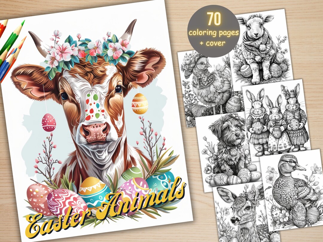 70 Easter Animals Coloring Book, Cute Easter Bunny Coloring Pages ...