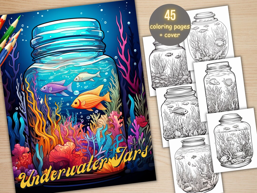 45 Enchanted Underwater Jars Coloring Book, Printable Under the Sea ...