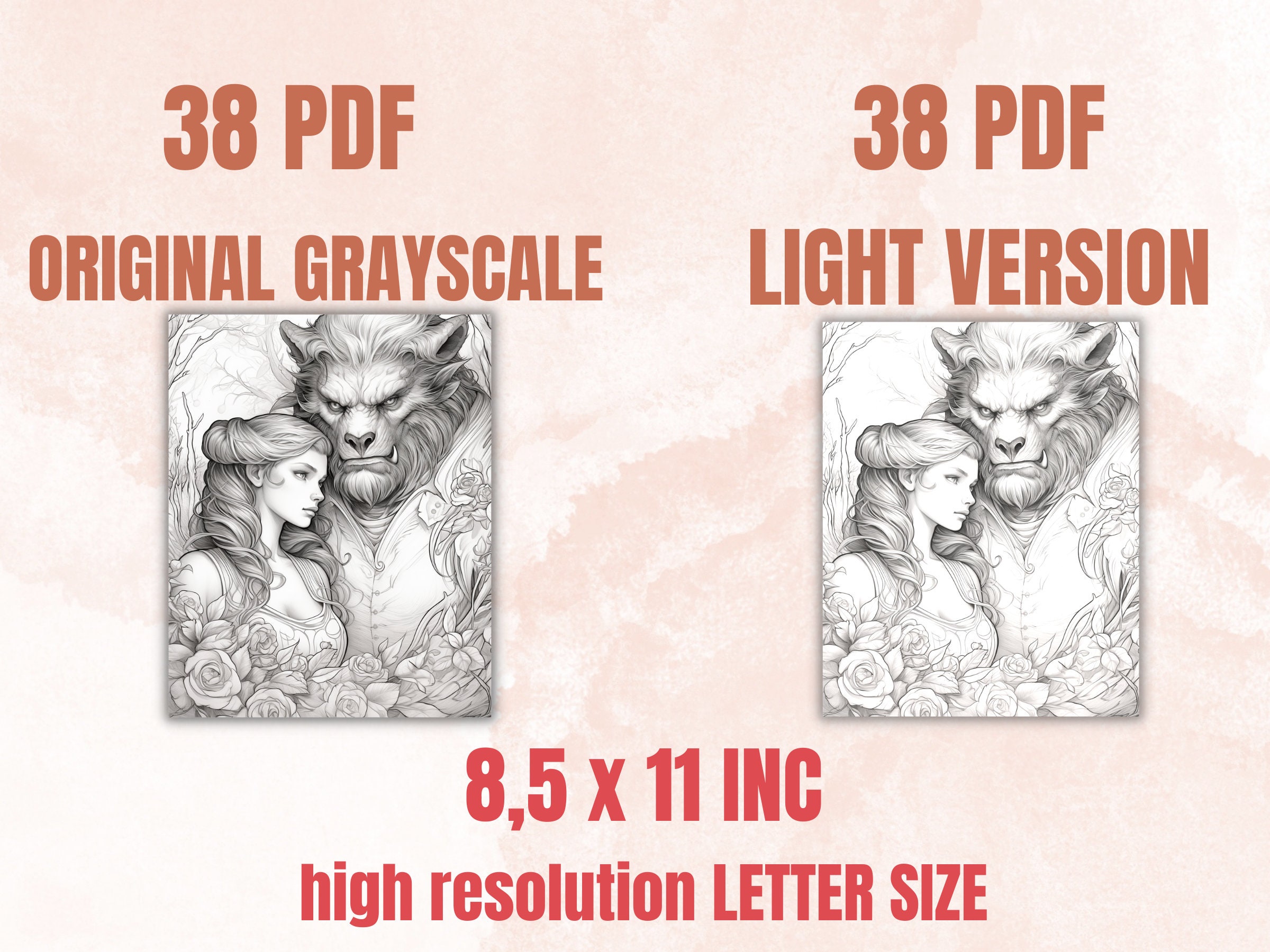 38 Beauty and the Beast Coloring Book, Printable Fairytale Princess ...
