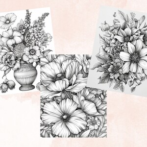 50 Spring Flowers Coloring Book, Printable Floral Bouquet Coloring ...