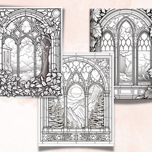 65 Fantasy Stained Glass Windows Coloring Book, Fairytale Window ...
