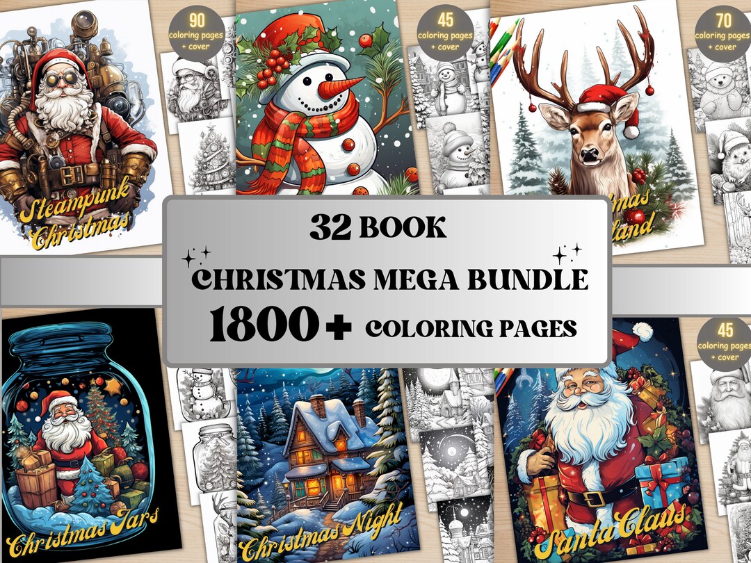 1800 Christmas Mega Shop Bundle Coloring Book, Printable Xmas Lifetime ...