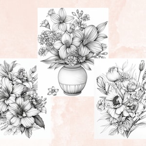 50 Spring Flowers Coloring Book, Printable Floral Bouquet Coloring ...
