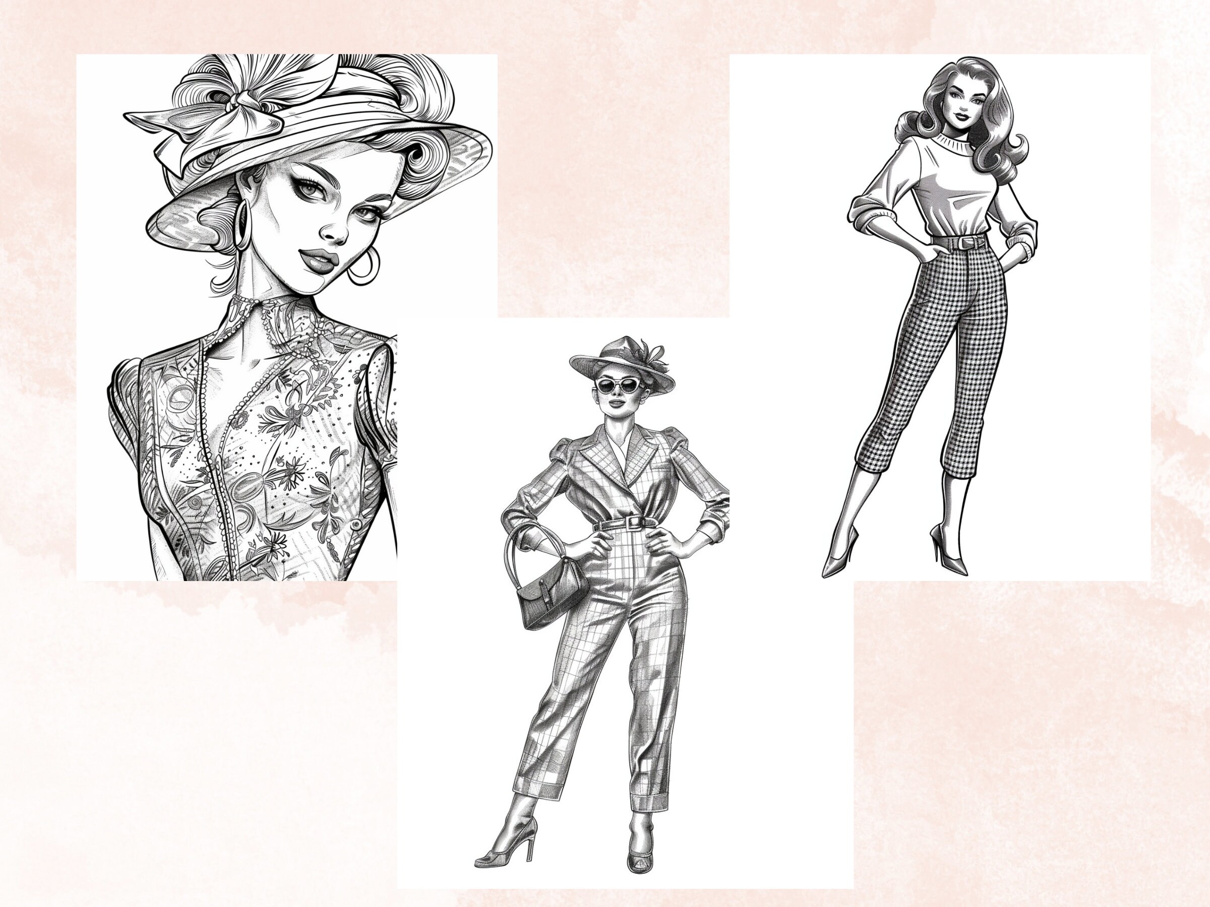 60's Fashion Style Coloring Book, Printable PDF, Vintage Fashion Women ...