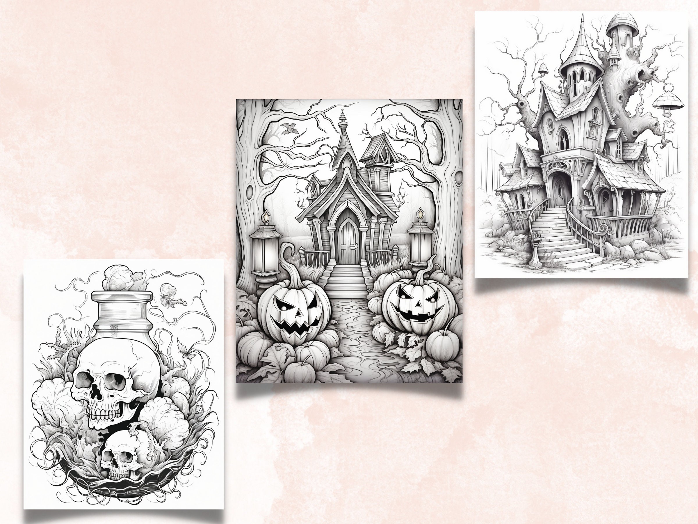 80 Halloween Big Bundle Coloring Book, Printable Gothic Creepy Pumpkin ...
