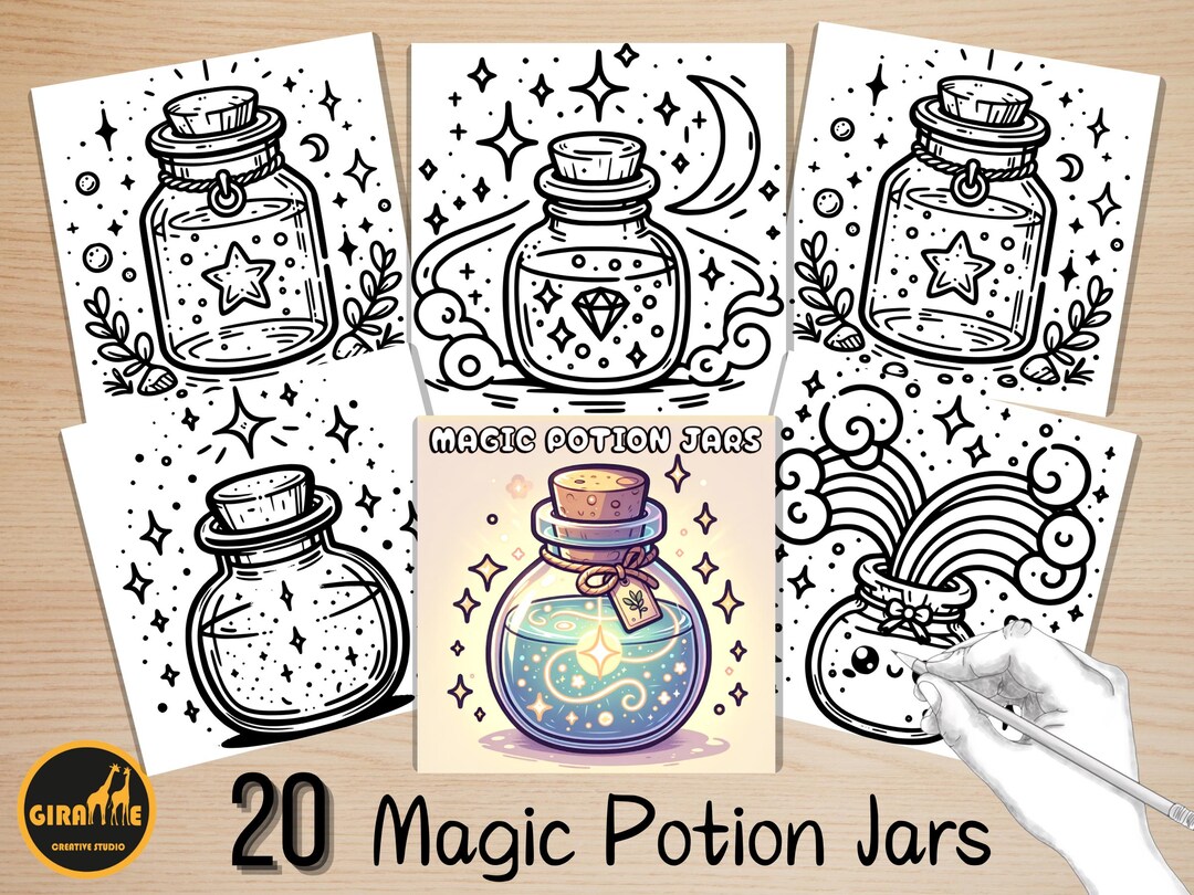Bold and Easy Coloring Book, Cute Magic Potion Jar Coloring Pages ...