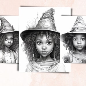 28 Fantasy Little Black Girl Witch Coloring Book, Printable PDF, Afro ...