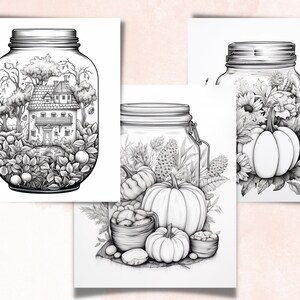45 Fall Jars Coloring Book, Printable Fall Pumpkin in a Jar Coloring ...