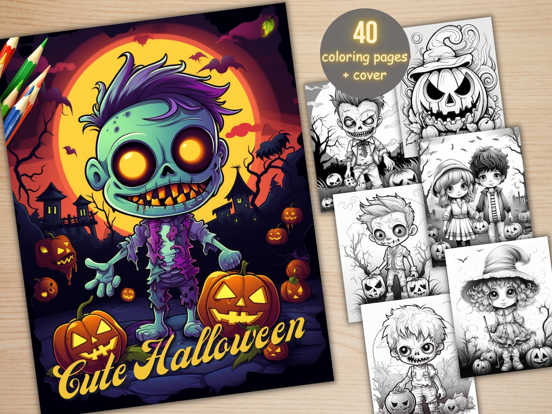 40 Cute Halloween Bundle Coloring Book, Printable Cute Creepy Pumpkin ...