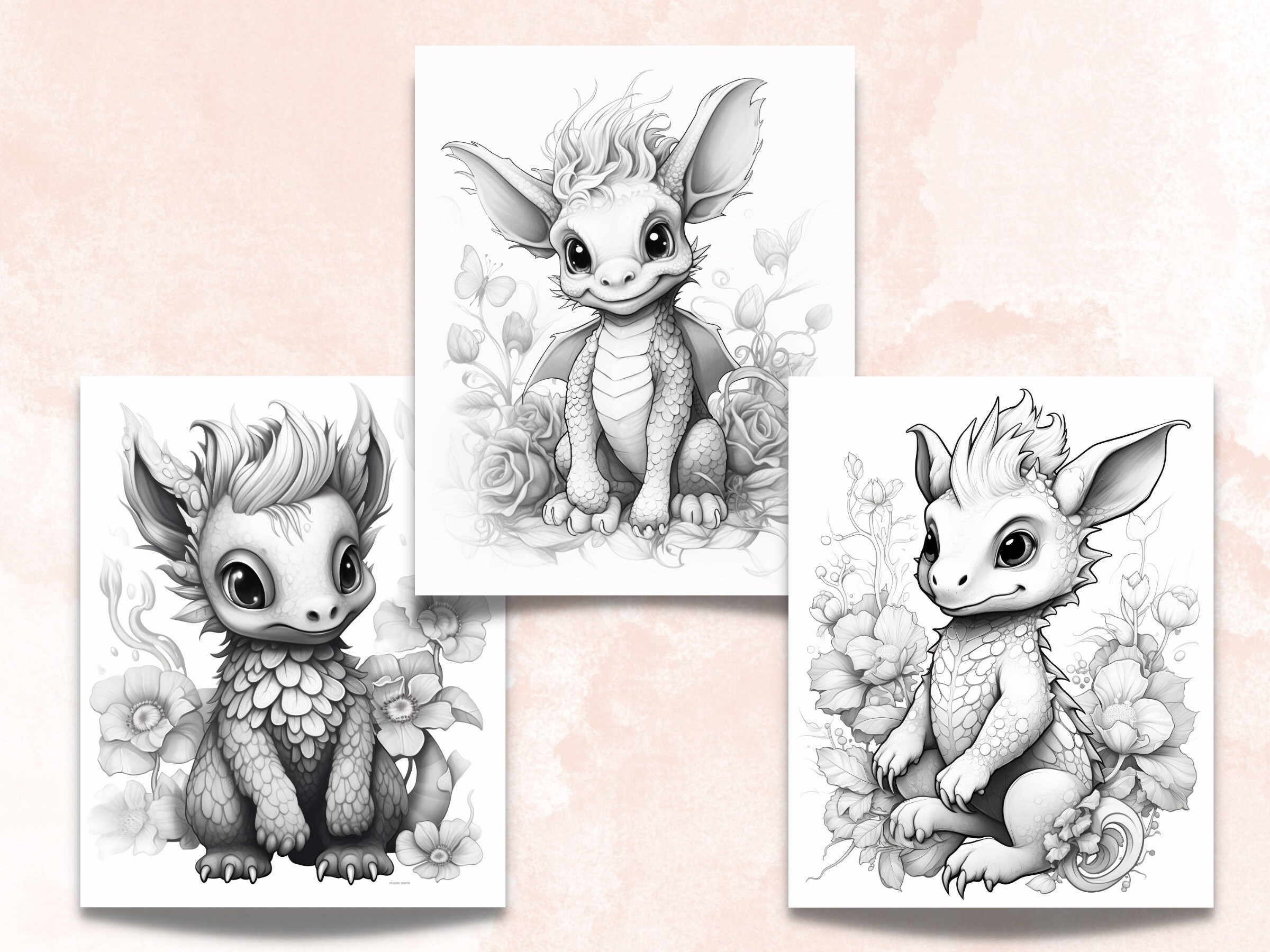 30 Little Dragons Coloring Book, Printable Cute Baby Dragon Coloring ...