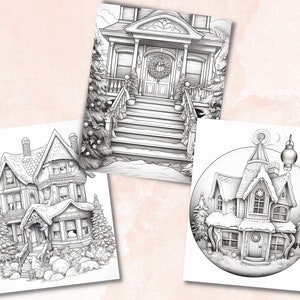 30 Christmas Houses Coloring Book, Printable Fantasy Xmas Cottage ...
