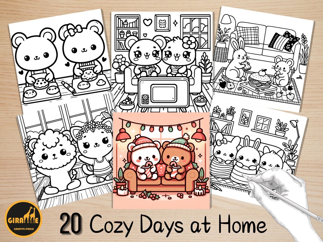 Bold and Easy Coloring Book, Cozy Days at Home Coloring Pages, Cute ...
