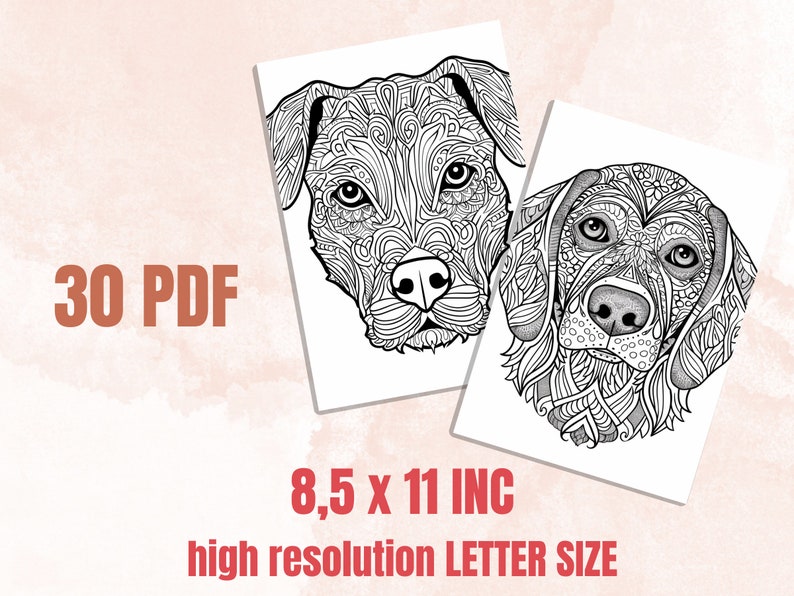 30 Dog Mandala Coloring Book, Printable Stress Relief Patterns Coloring ...