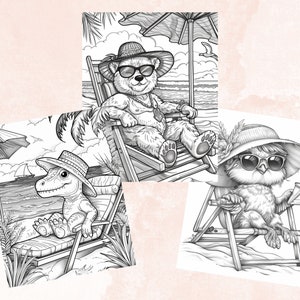 100 Summer Animals Coloring Book, Printable Cute Summer Beach Animal ...