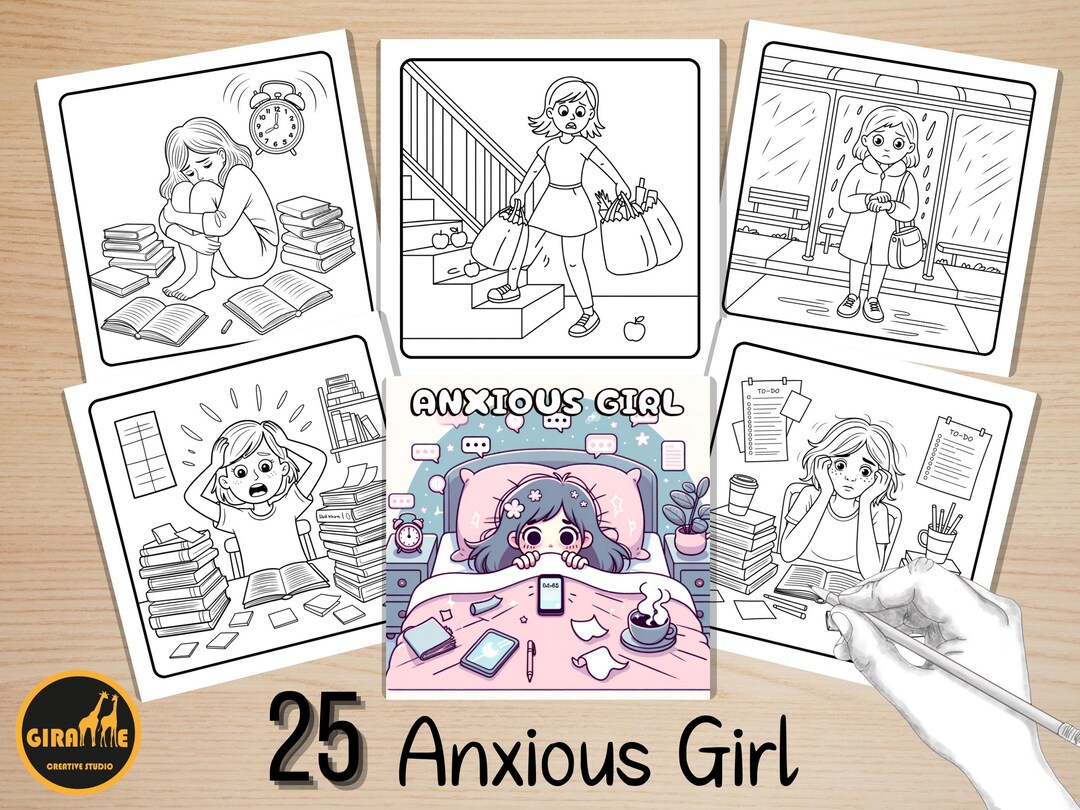 Anxious Girl Coloring Pages, Bold and Easy Coloring Book, Anxiety Girly ...