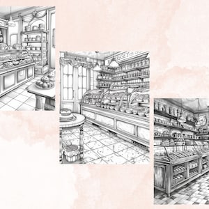 50 Bakery Shop Scenes Coloring Book, Printable Bakery Storefront ...