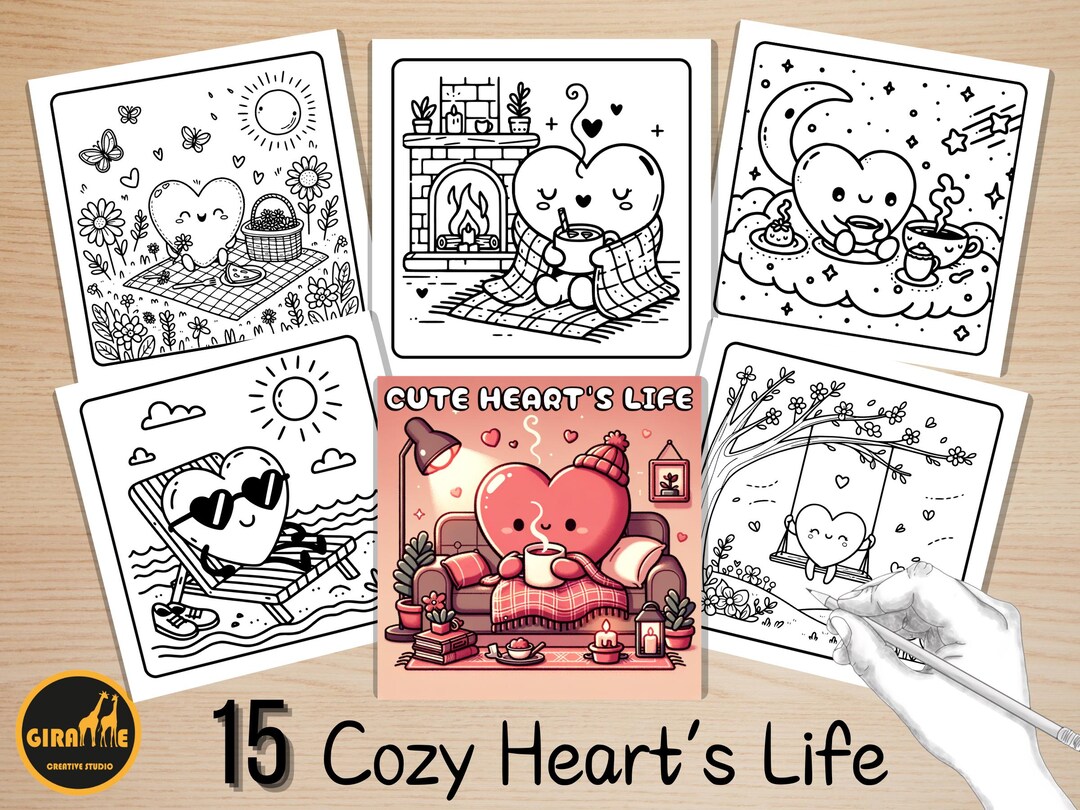 Bold and Easy Coloring Book, Cute Cozy Heart Coloring Pages, Comfy ...