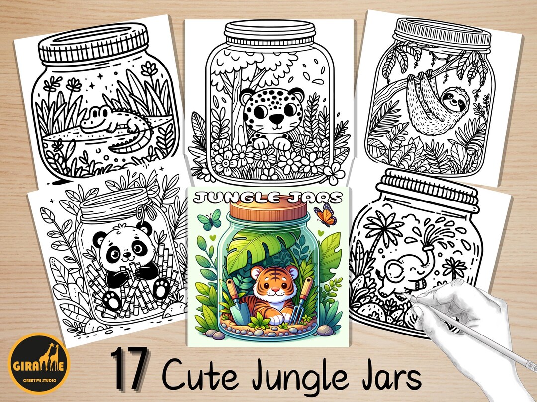 Bold and Easy Coloring Book, Cute Jungle Jar Coloring Pages, Enchanted ...