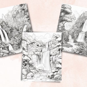 28 Fantasy Waterfall Coloring Book, Printable PDF, Nature Scenery ...