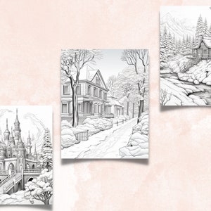75 Winter Wonderland Coloring Book, Printable Winter Landscape Coloring ...