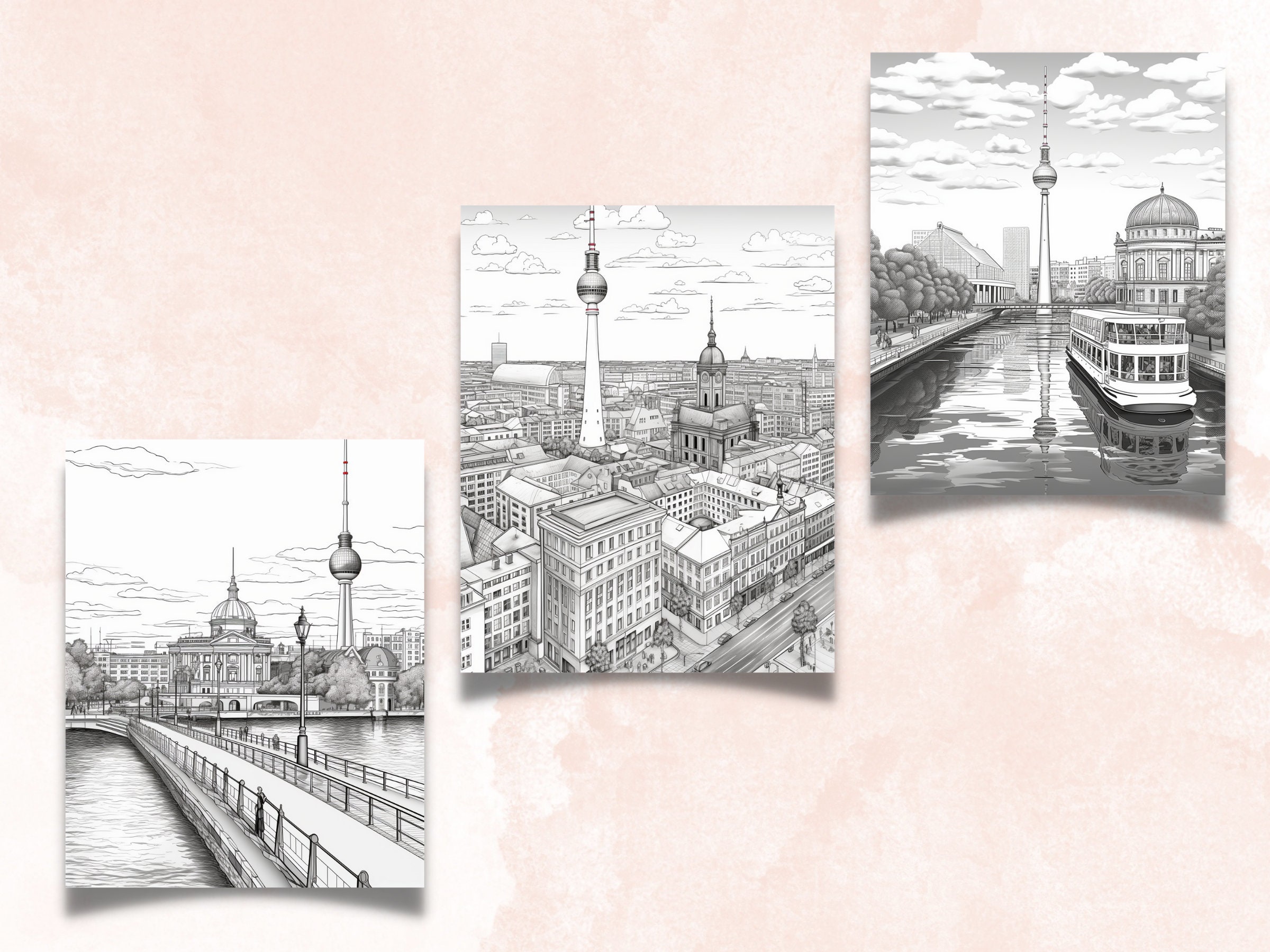 50 Berlin City Coloring Book, Printable PDF, Germany Cafe Scenes ...