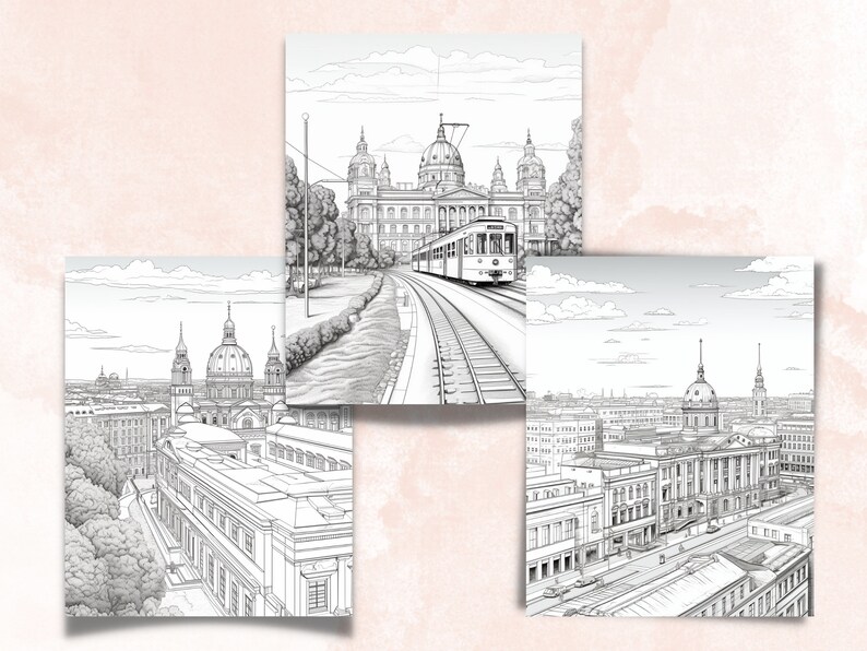 45 Vienna City Coloring Book, Printable PDF, City Cafe Scenes Coloring ...