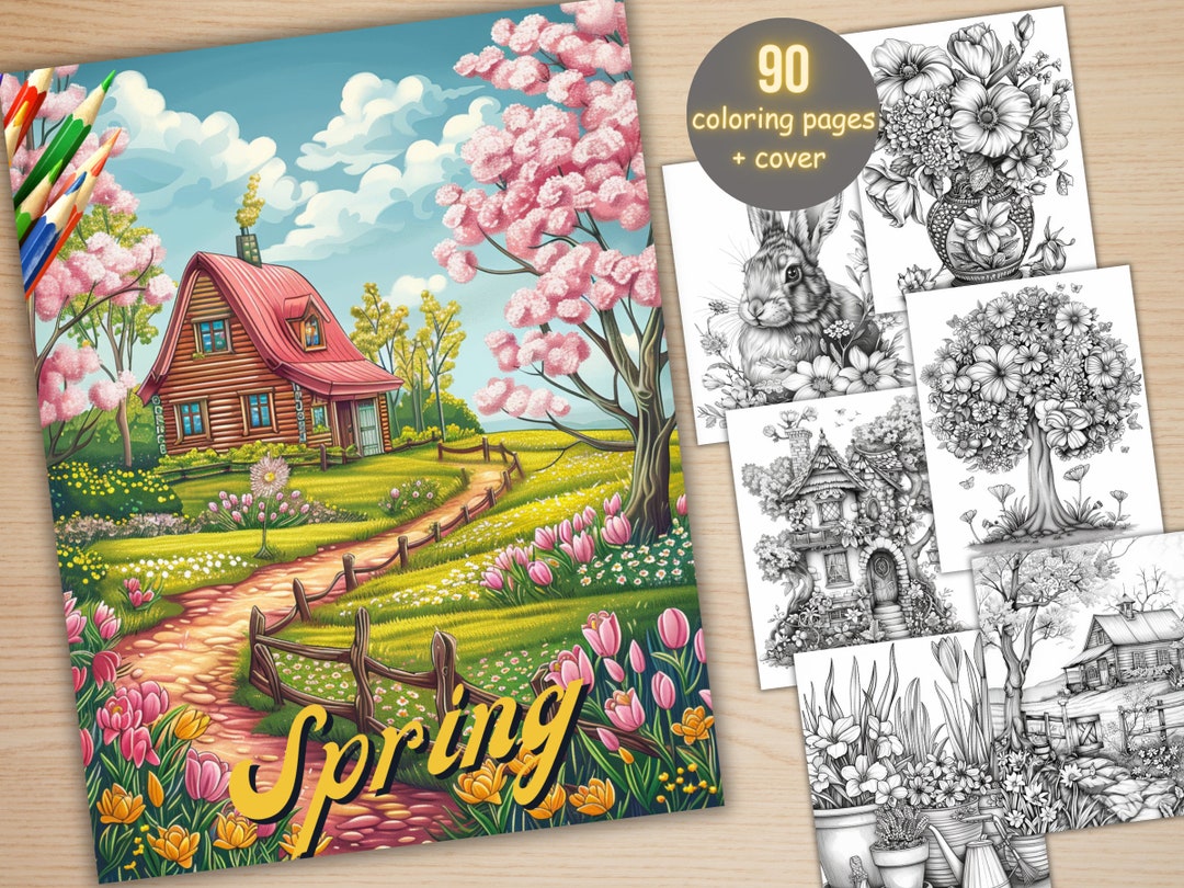 90 Spring Bundle Coloring Book, Printable Botanical Garden Scenes ...