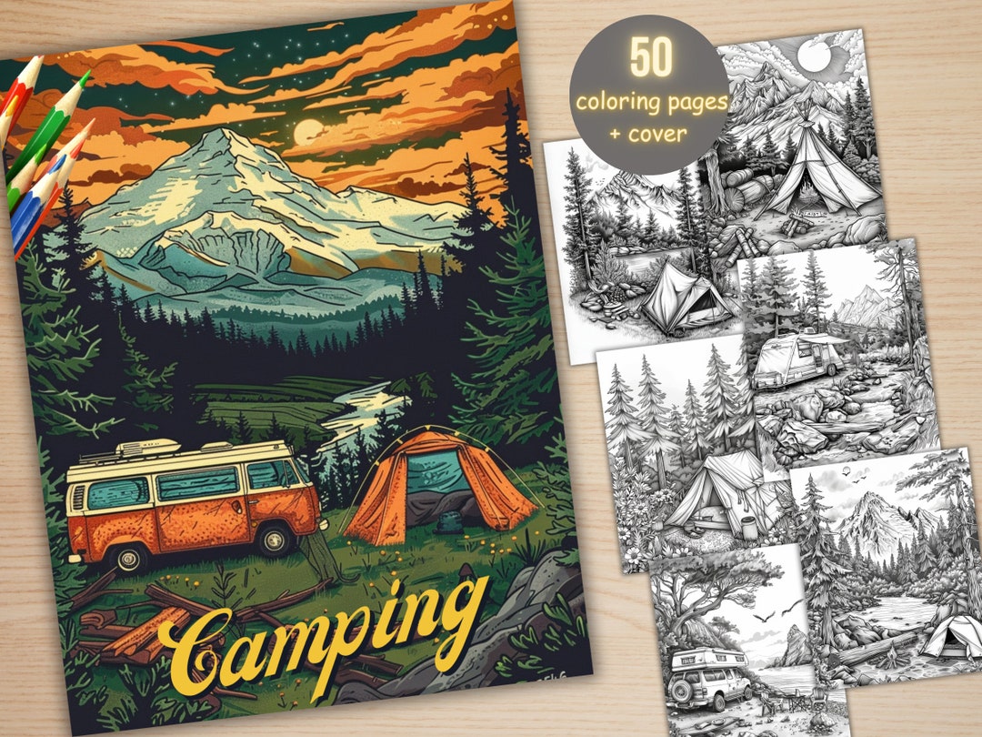 50 Enchanted Camping Coloring Book, Printable Fantasy Adventure ...