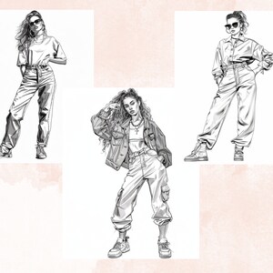 90's Fashion Style Coloring Book, Printable PDF, Vintage Fashion Women ...