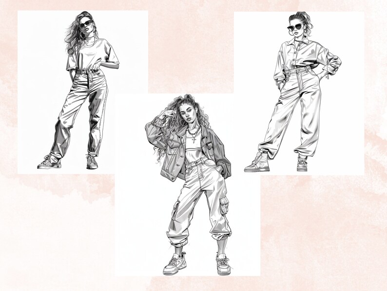 90's Fashion Style Coloring Book, Printable PDF, Vintage Fashion Women ...