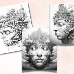 50 Surrealism Coloring Book, Printable PDF, Fantasy Landscape Coloring ...