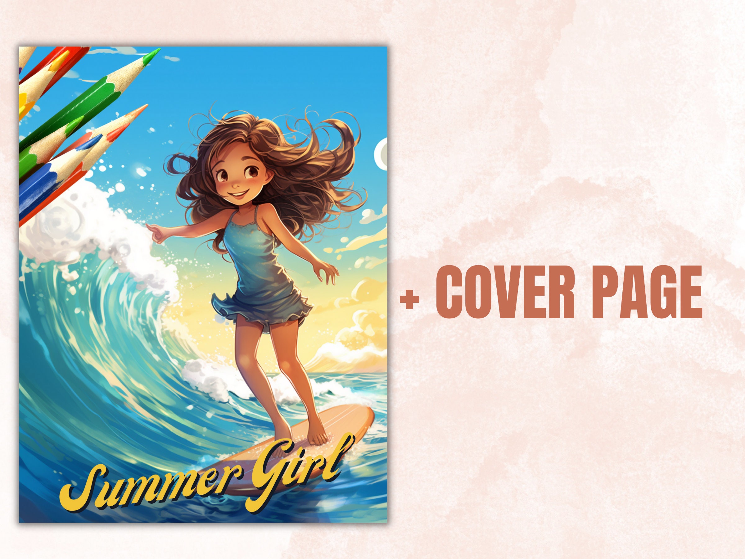 32 Summer Girl Coloring Book Printable PDF Little Cute Beach - Etsy